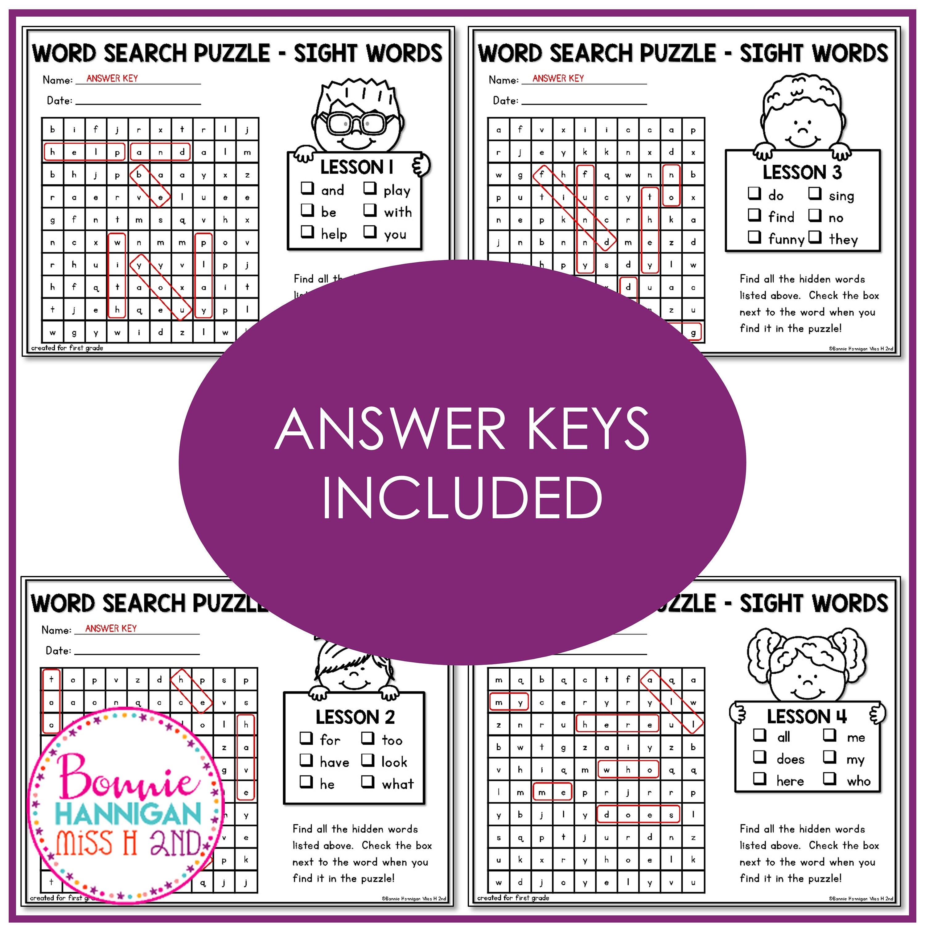 First Grade Word Search Puzzles | Sight Words | 30 Pages of Printable ...