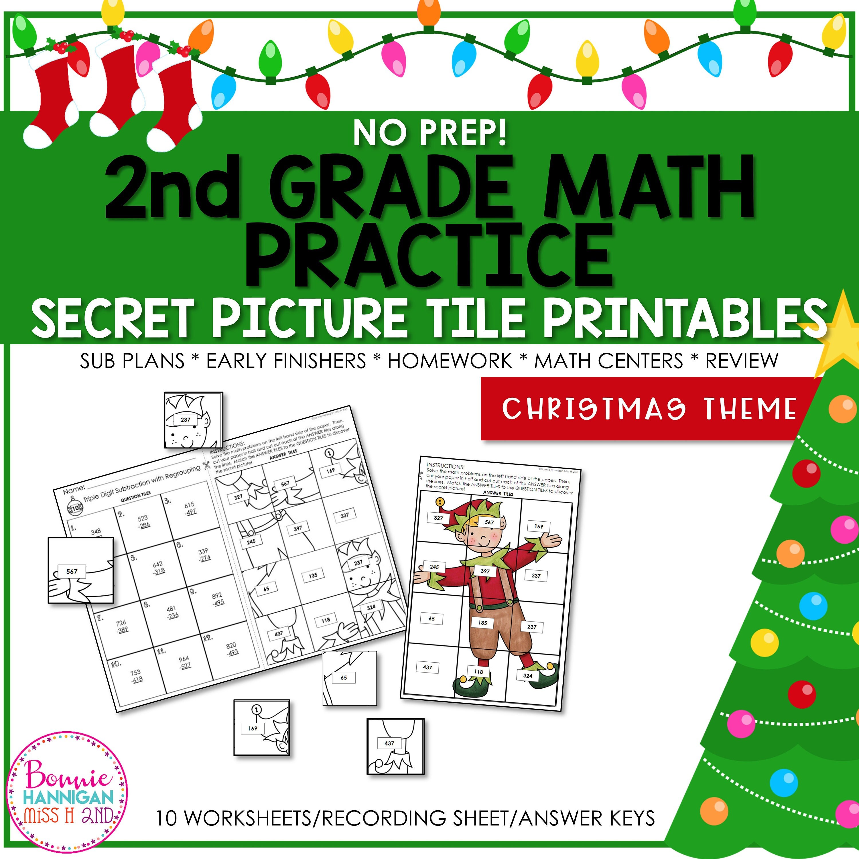 Math Review Skills | Secret Picture Tiles Activity | Printable | 2nd ...