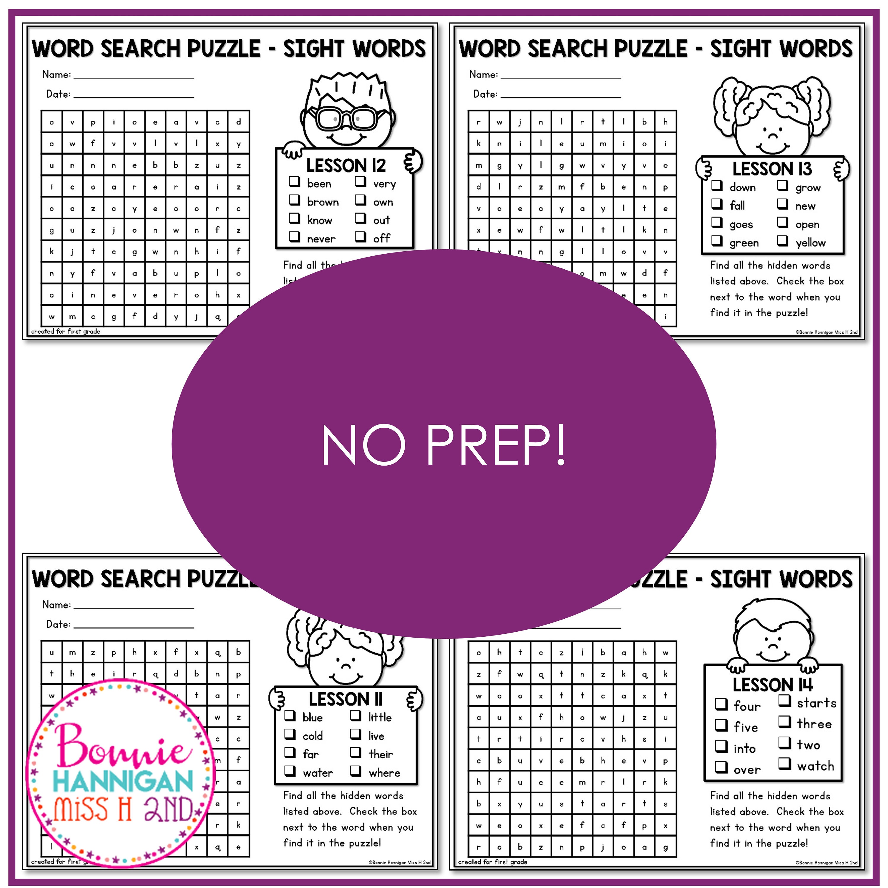 First Grade Word Search Puzzles | Sight Words | 30 Pages of Printable ...