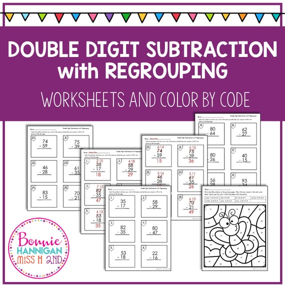 Subtraction With Regrouping Color By Number Worksheets 3 Digit