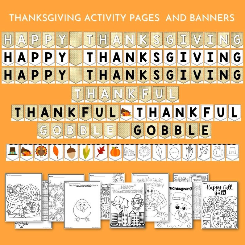 Printable Thanksgiving Banners and Activity Pages - Etsy