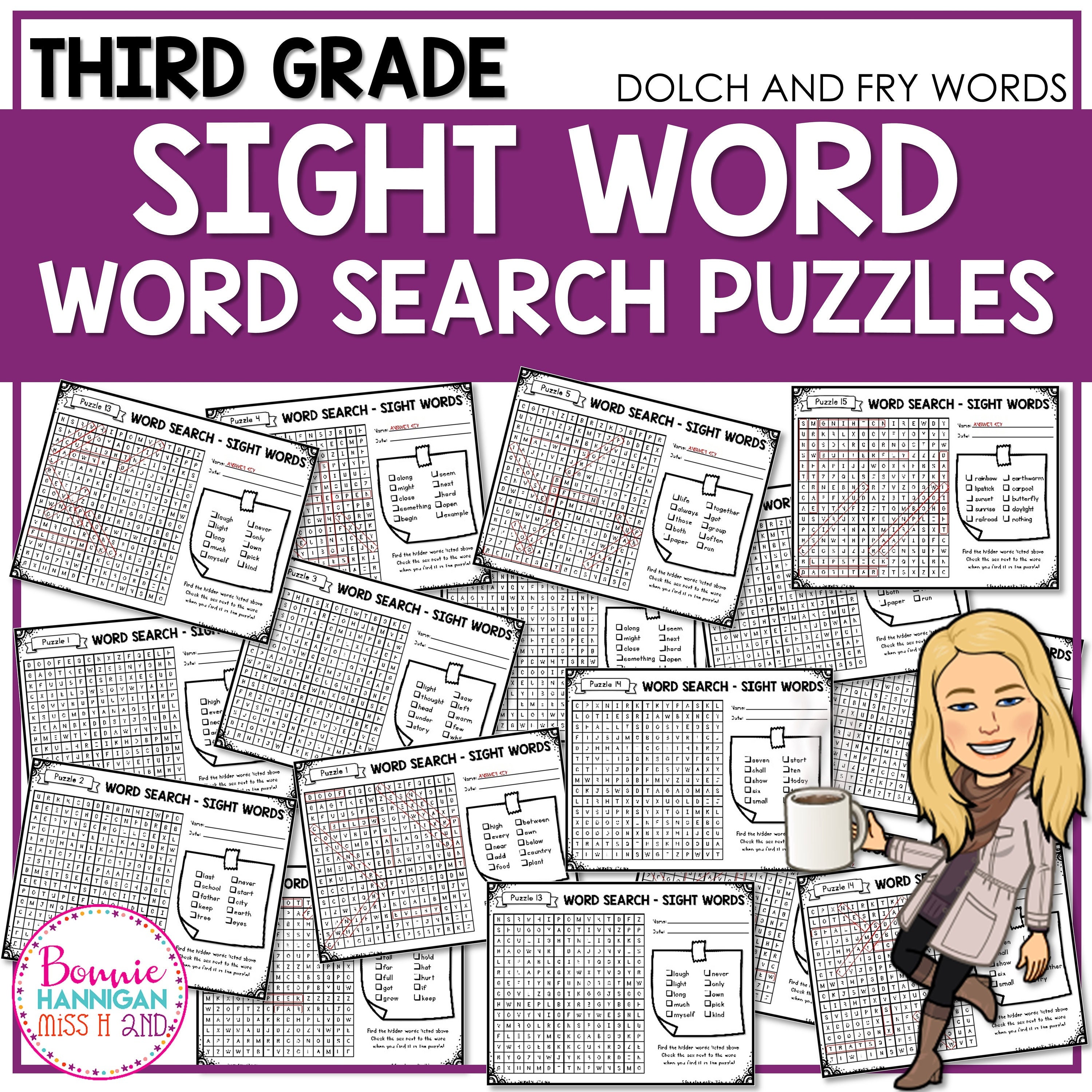3rd Grade Sight Word - Word Search Worksheets | Answer Keys | No Prep ...