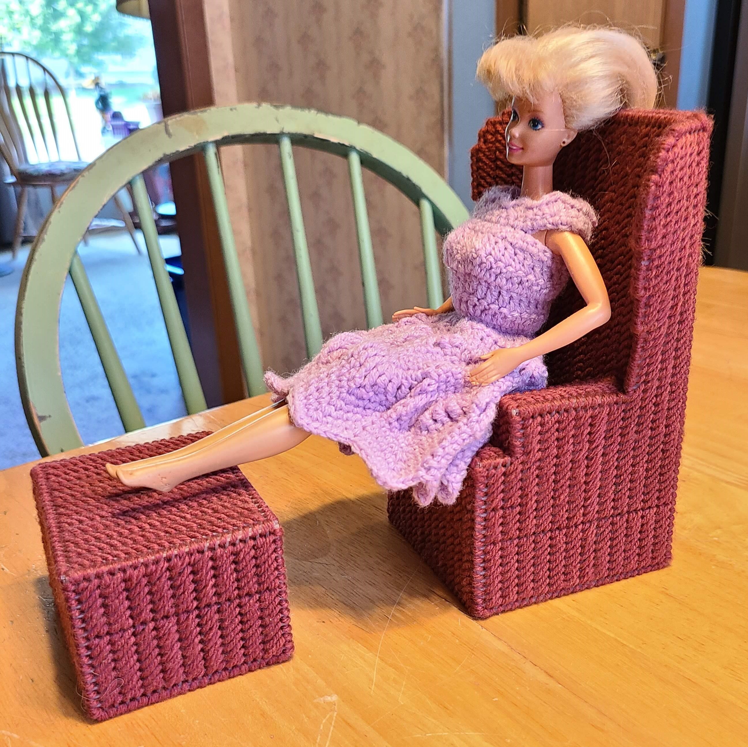 Fashion Doll Wingback Arm Chair Barbie Furniture Ottoman - Etsy