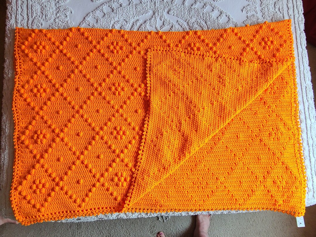 Crochet Afghan Blanket Diamond Popcorn Pattern Orange - Etsy