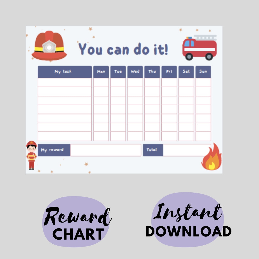 Reward Chart Firefighter/ Printable Firefighter Chart/ Daily - Etsy