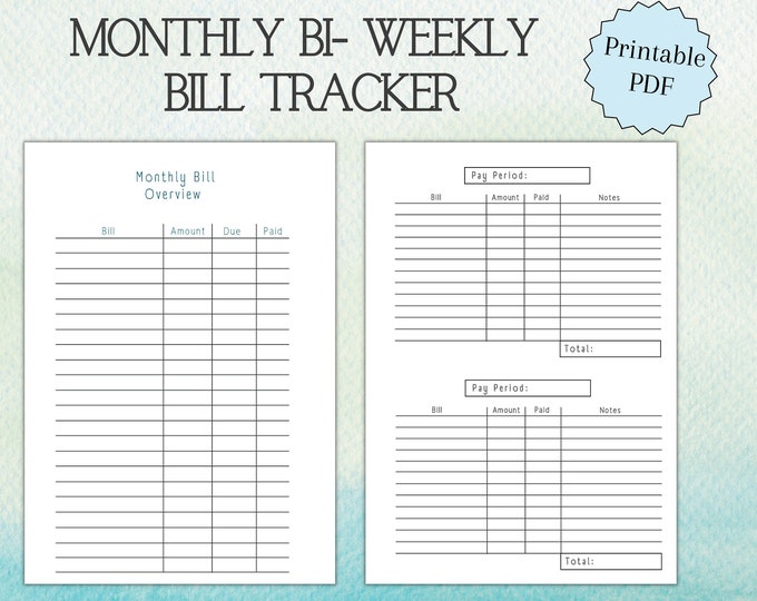 Bi Weekly Bill Tracker, Budget Planner Printable, Finance Tracker ...