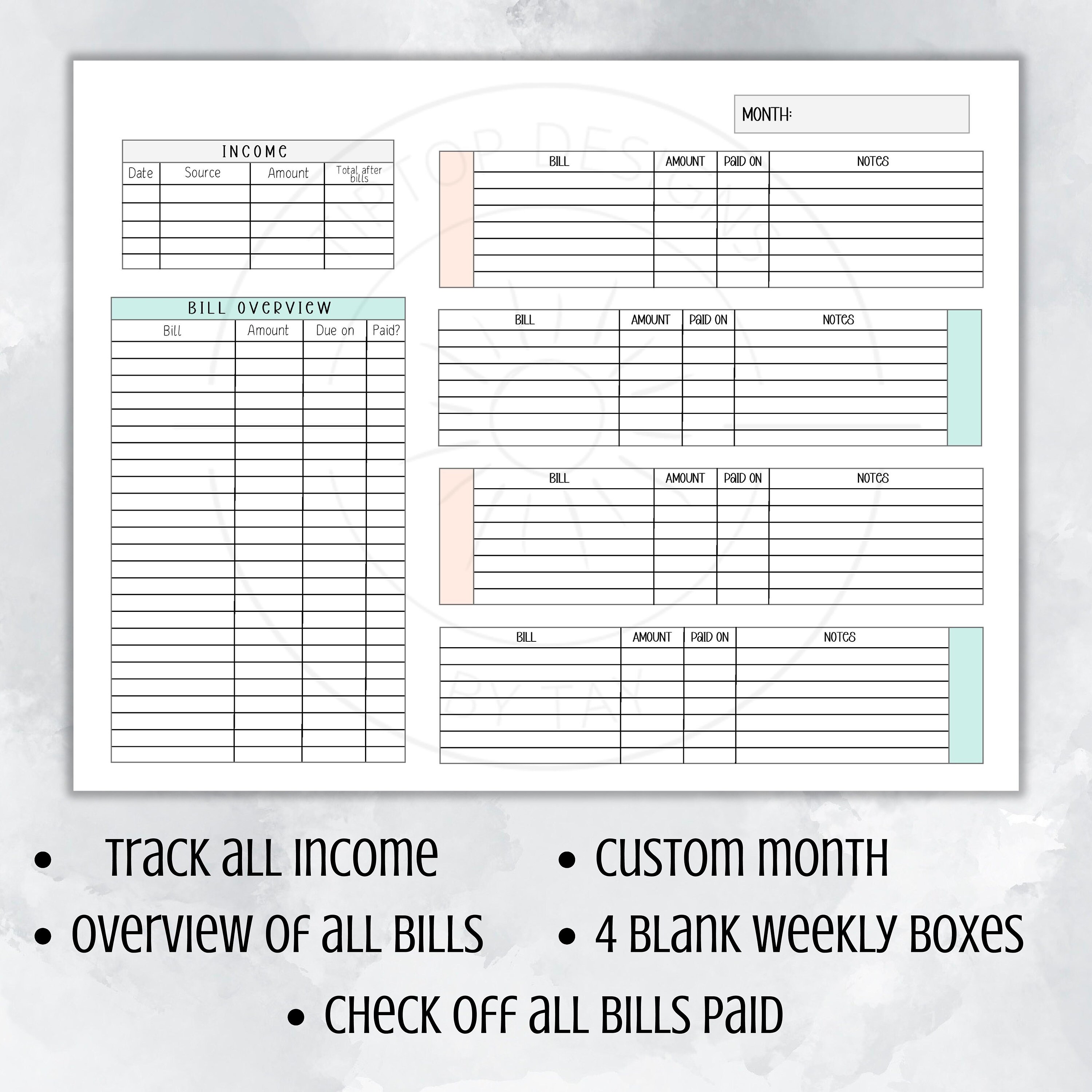 PAYCHECK TRACKER, Paycheck Budget, Bill Tracker PDF, Weekly Budget ...