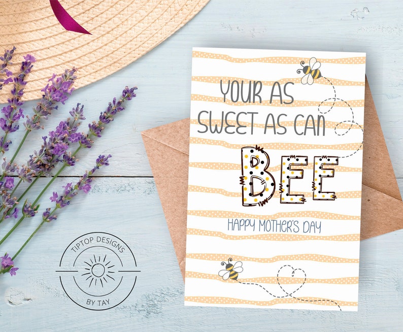 Printable Happy Mother's Day Card, Sweet as Can BEE, Watercolor ...