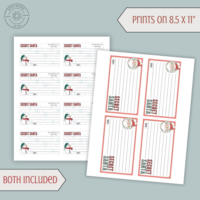 Secret Santa Gift Exchange Cards: Printable Christmas Wish List ...