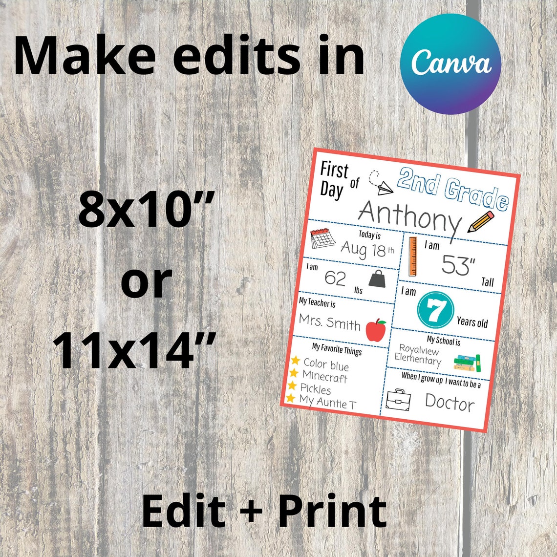 Customizable First Day of School – Photo Prop – Digital Download- 8x10 ...