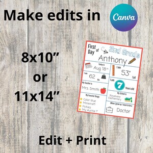 Customizable First Day of School – Photo Prop – Digital Download- 8x10 ...