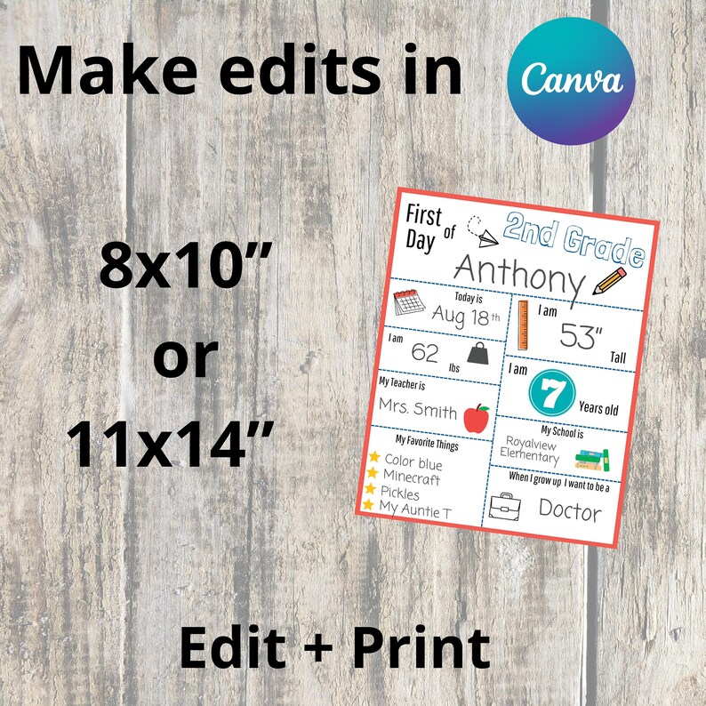 Customizable First Day of School – Photo Prop – Digital Download- 8x10 ...