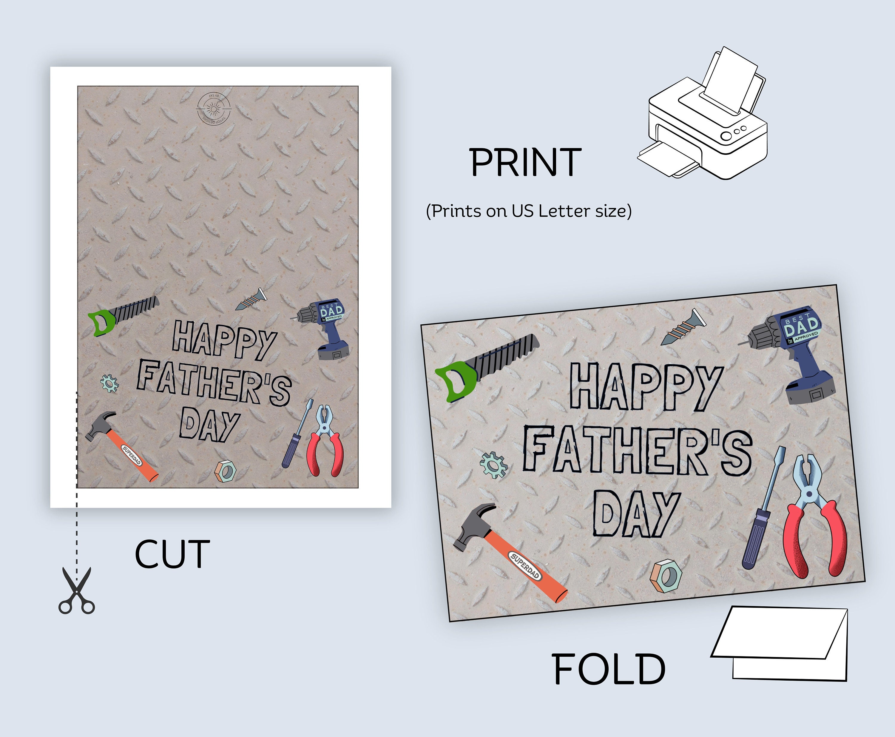 Printable Fathers Day Card, Dad's Tool Box Theme, Foldable Card, Happy ...