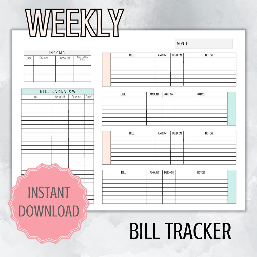 PAYCHECK TRACKER Paycheck Budget Bill Tracker PDF Weekly - Etsy