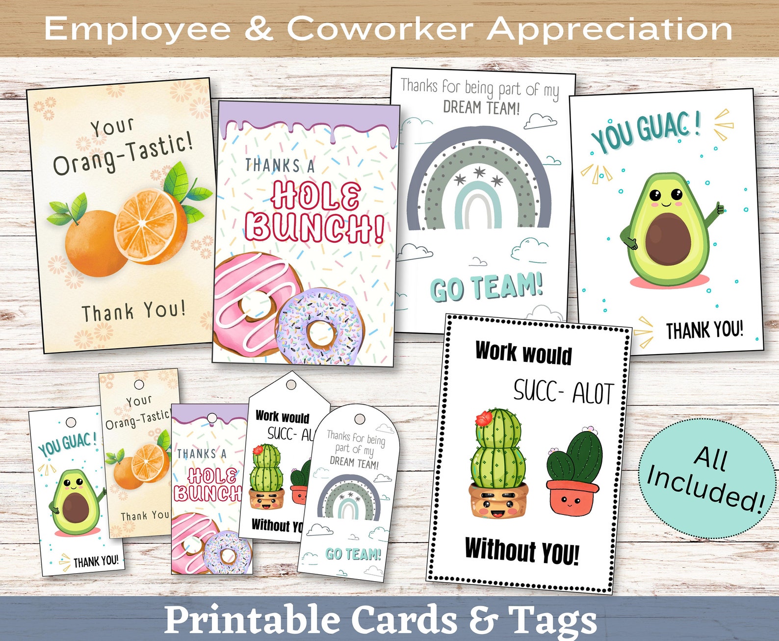 Employee Appreciation Gift Bundle, PRINTABLE Card & Tags, Team Gifts ...