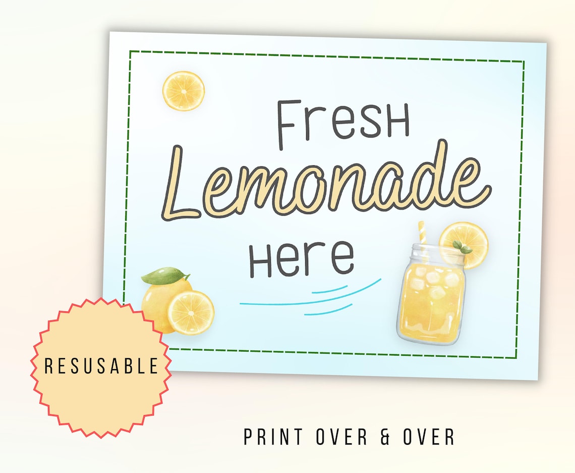 Lemonade Stand, Printable Sign Stand, Lemon Party Sign, Summer ...