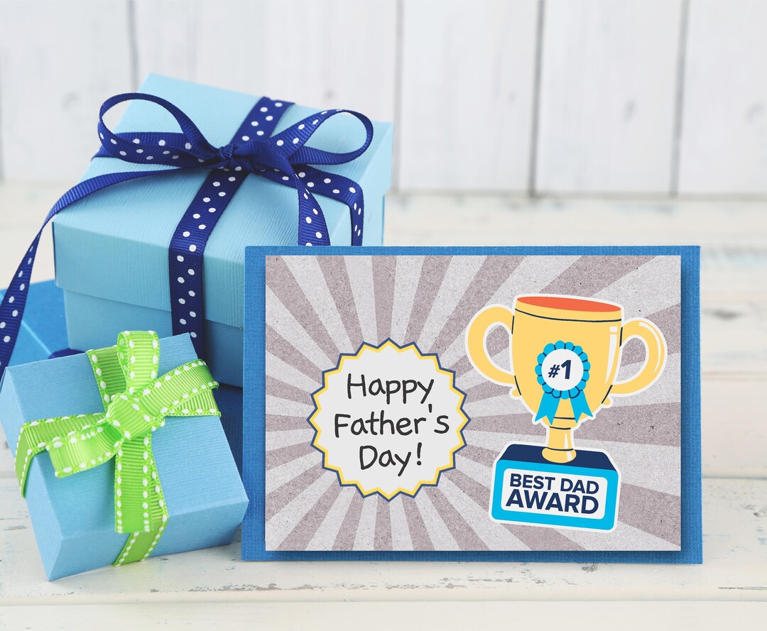 Printable Fathers Day Card, Trophy Dad, Foldable Card, Best Dad Award ...