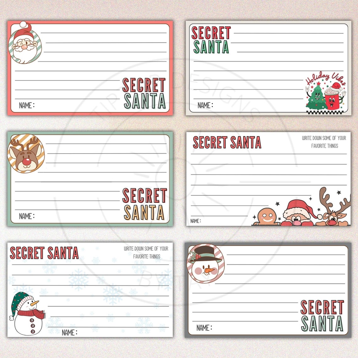 Secret Santa Gift Exchange Cards: Printable Christmas Wish List ...