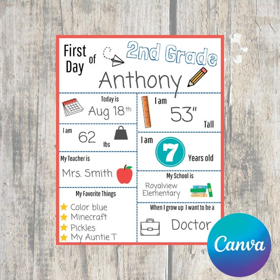 Customizable First Day of School Photo Prop Digital - Etsy