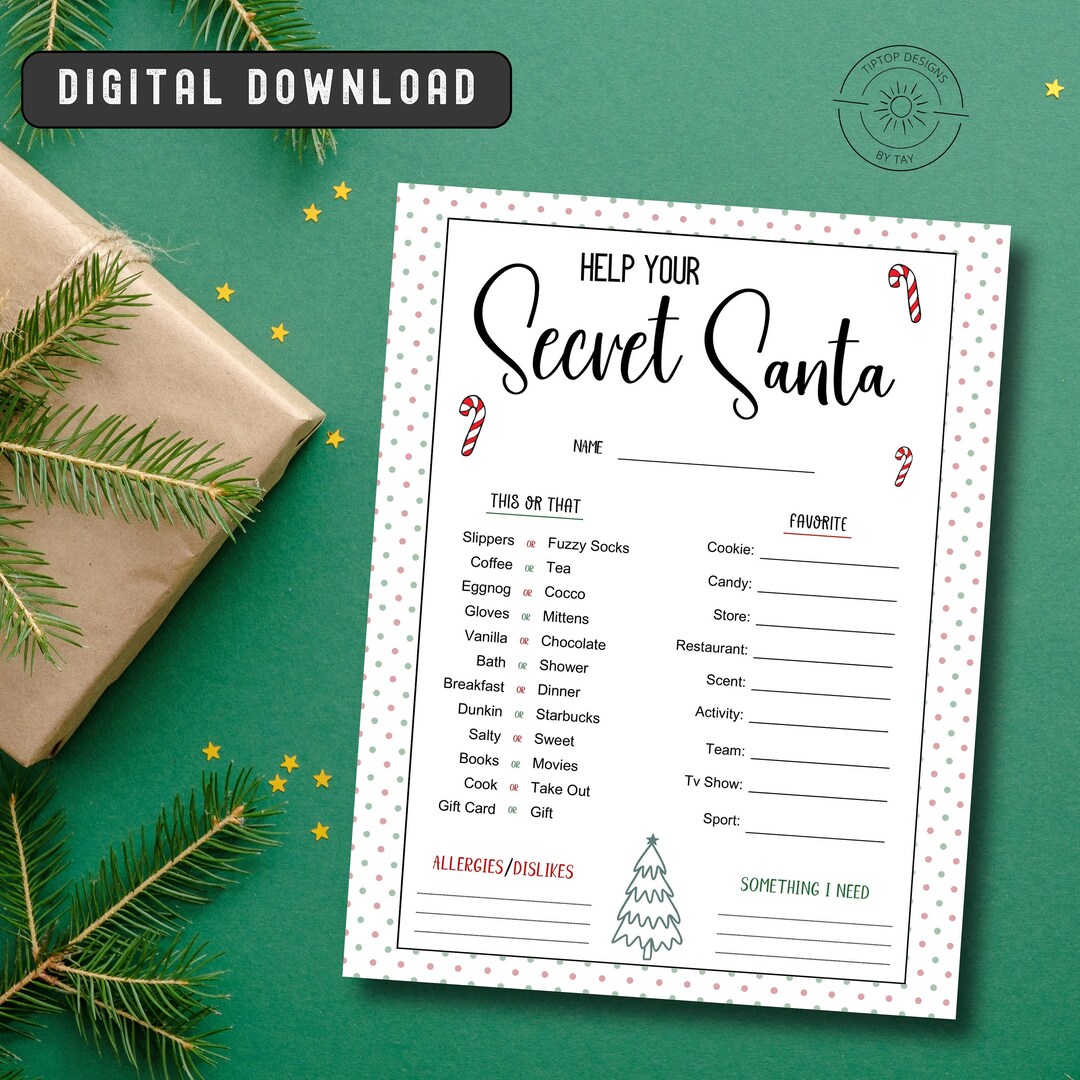 Secret Santa Gift Exchange Printable Christmas Games Secret Santa ...