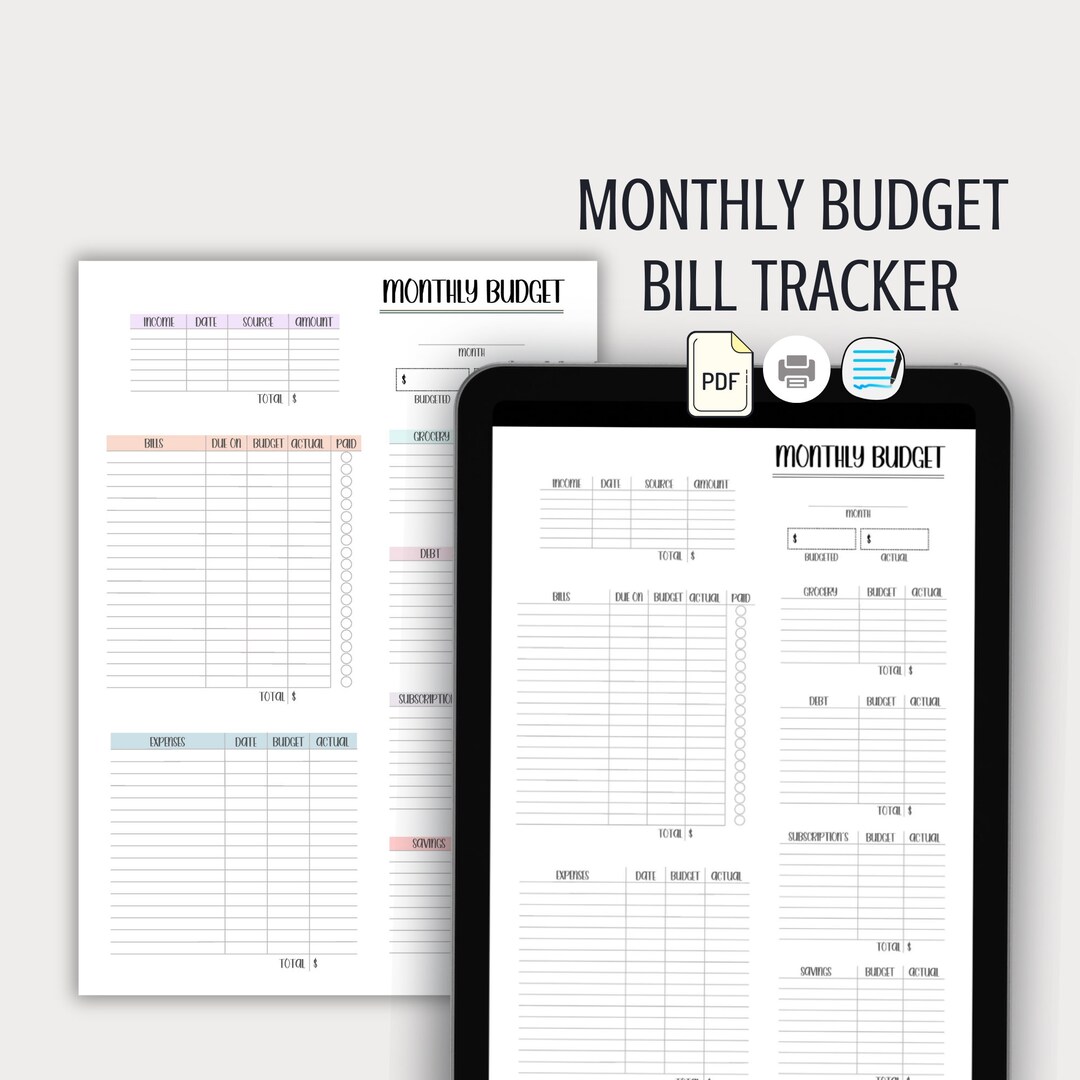 Paycheck Budget, Digital Paycheck Tracker, Printable Bill Tracker ...