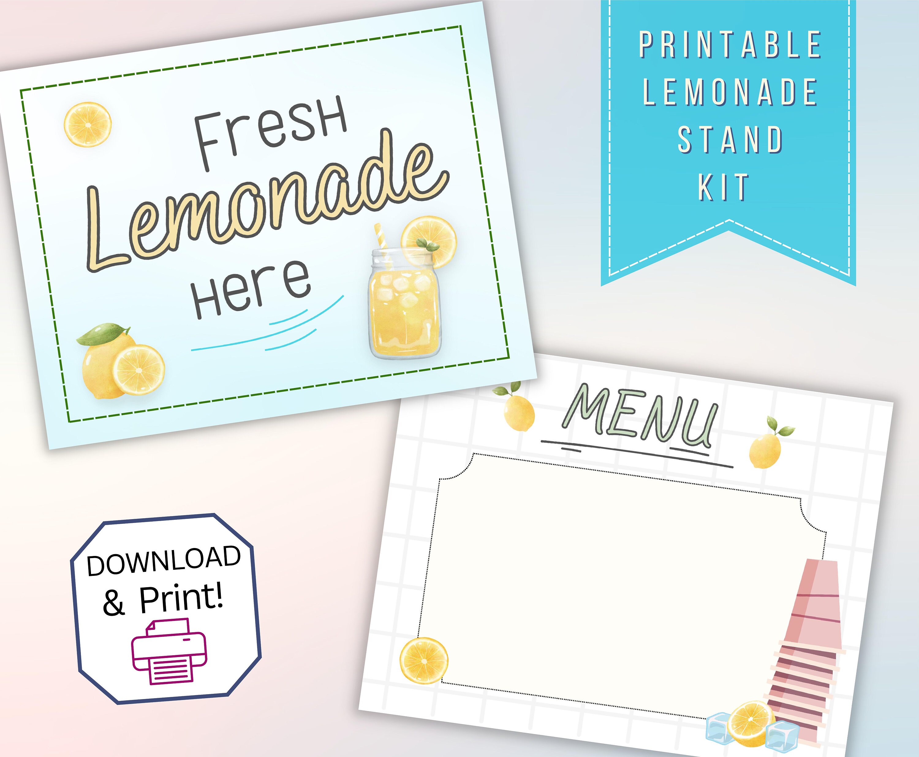 Lemonade Stand, Printable Sign Stand, Lemon Party Sign, Summer ...