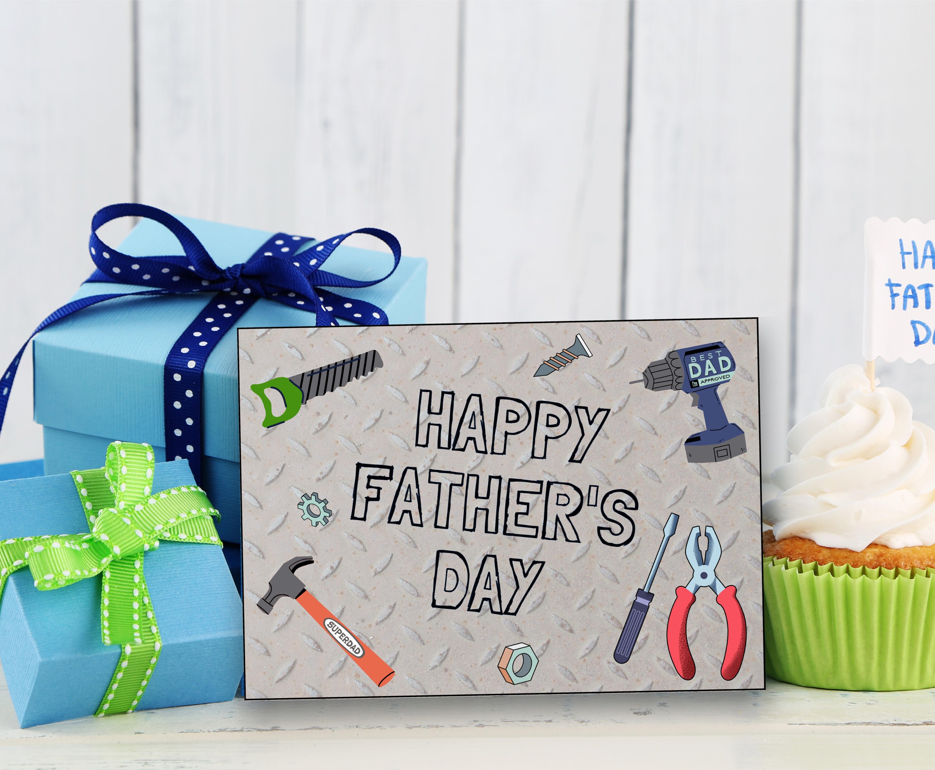 Printable Fathers Day Card, Dad's Tool Box Theme, Foldable Card, Happy ...