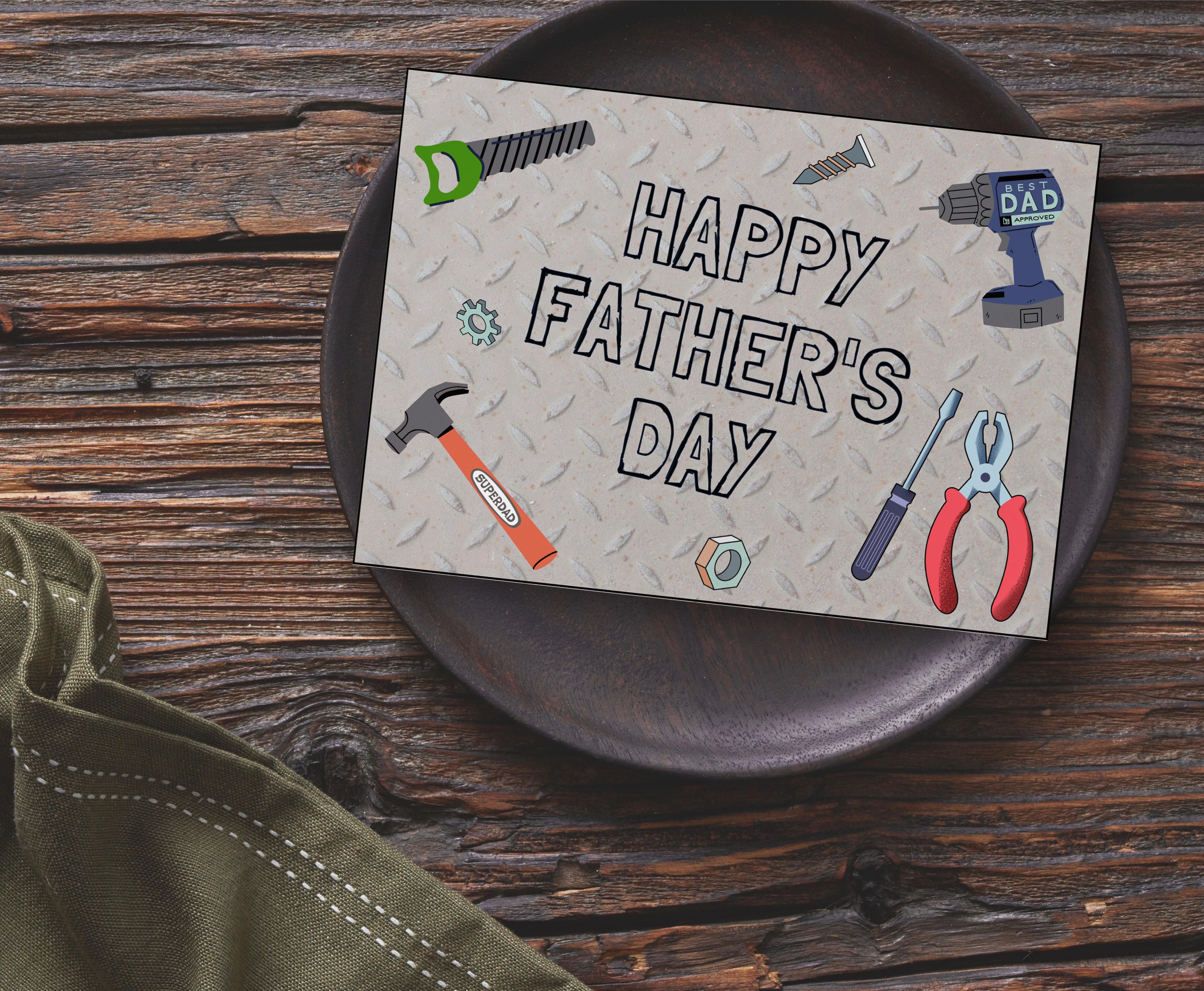 Printable Fathers Day Card, Dad's Tool Box Theme, Foldable Card, Happy ...