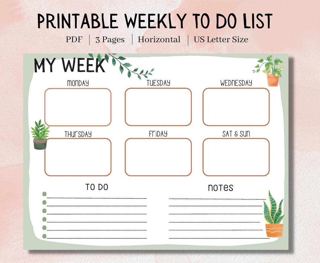 To Do List Printable, Succulent/botanical Theme, Weekly to Do List, to ...