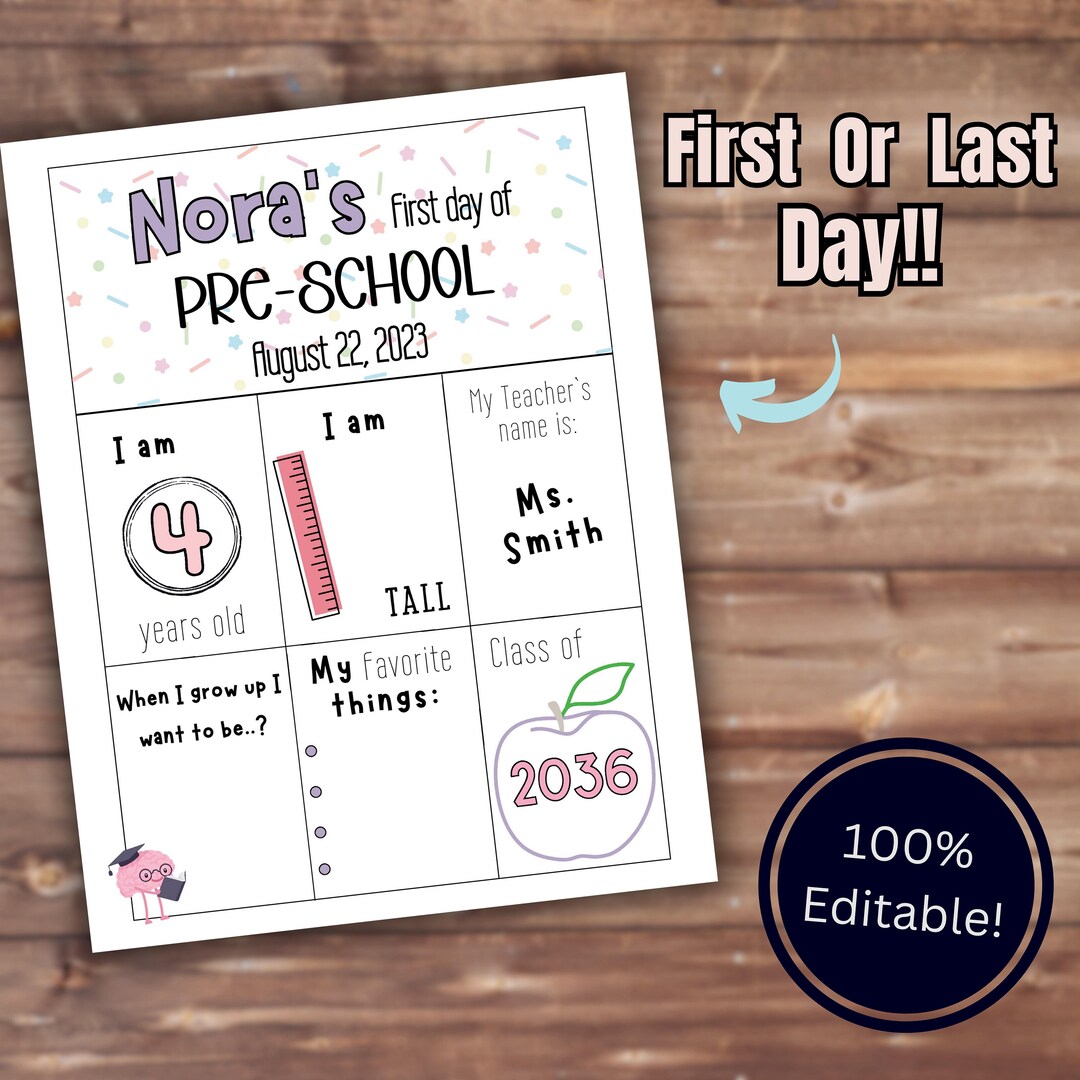 Printable Back to School Sign, Editable Template, Reuseable, Customize ...