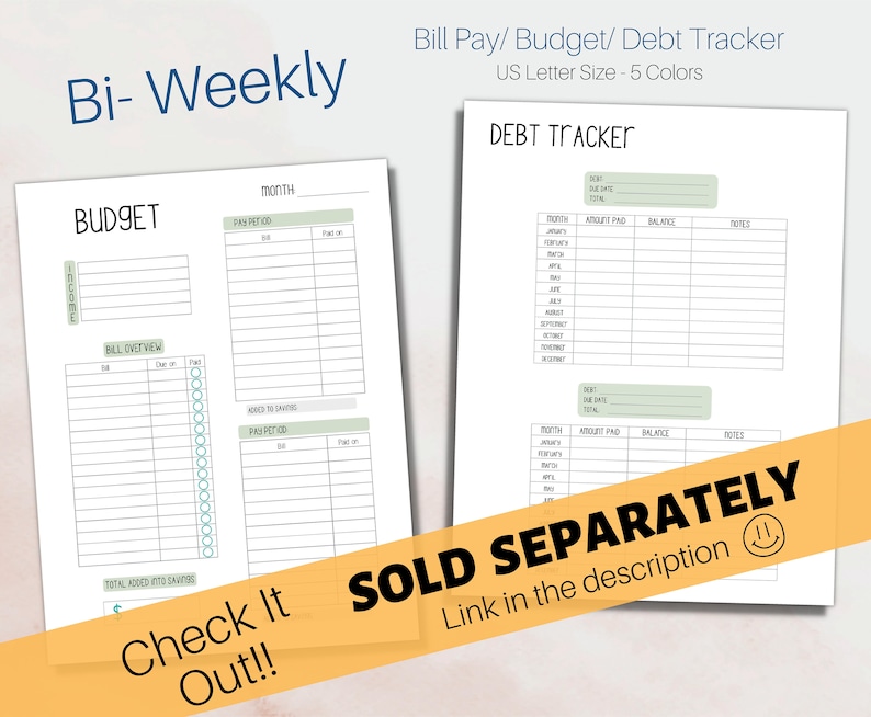 Bi-weekly Bill Pay Budget Tracker- 7 Colored Templates- Digital-8.5x11 ...