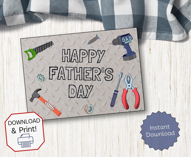Printable Fathers Day Card, Dad's Tool Box Theme, Foldable Card, Happy ...