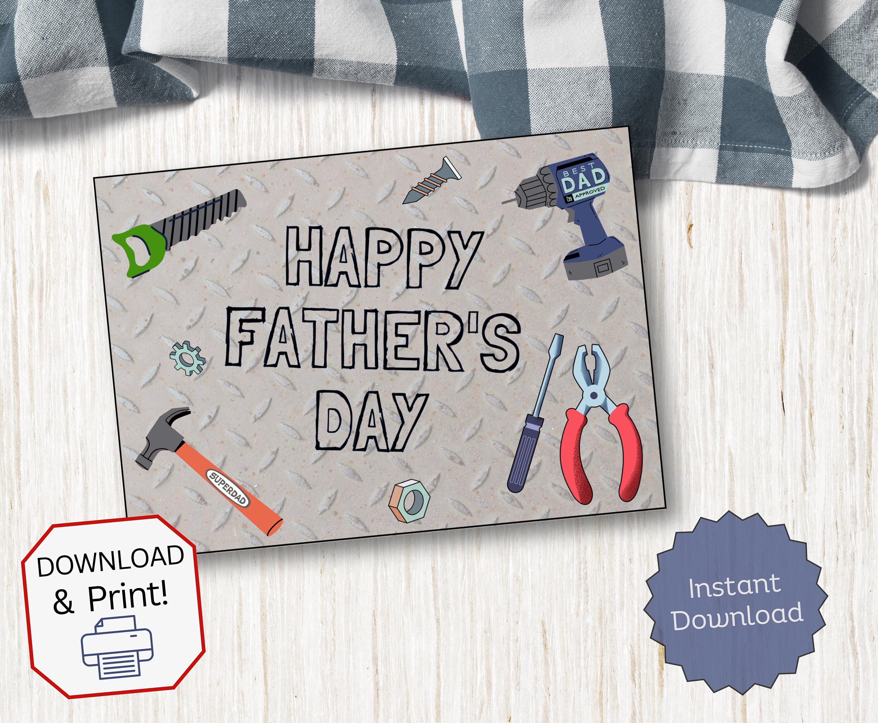 Printable Fathers Day Card, Dad's Tool Box Theme, Foldable Card, Happy ...
