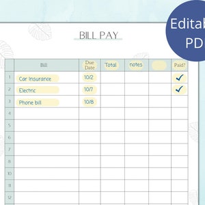 Monthly Bill Pay Template, Budget Spreadsheet, Fillable Tracker, Bill ...
