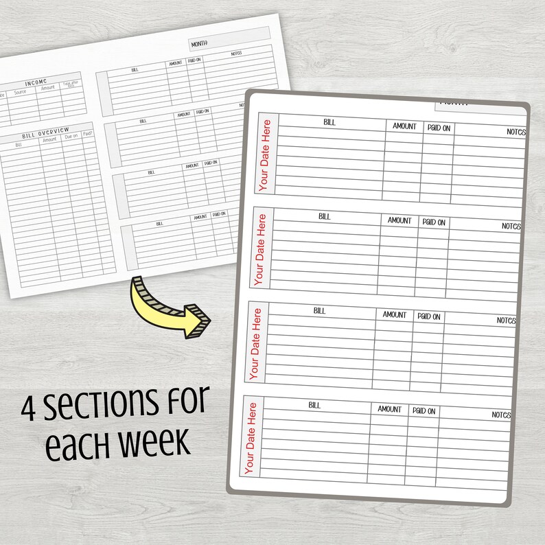 WEEKLY Budget Bill Pay, Monthly Bills, Printable PDF, Digital Download ...