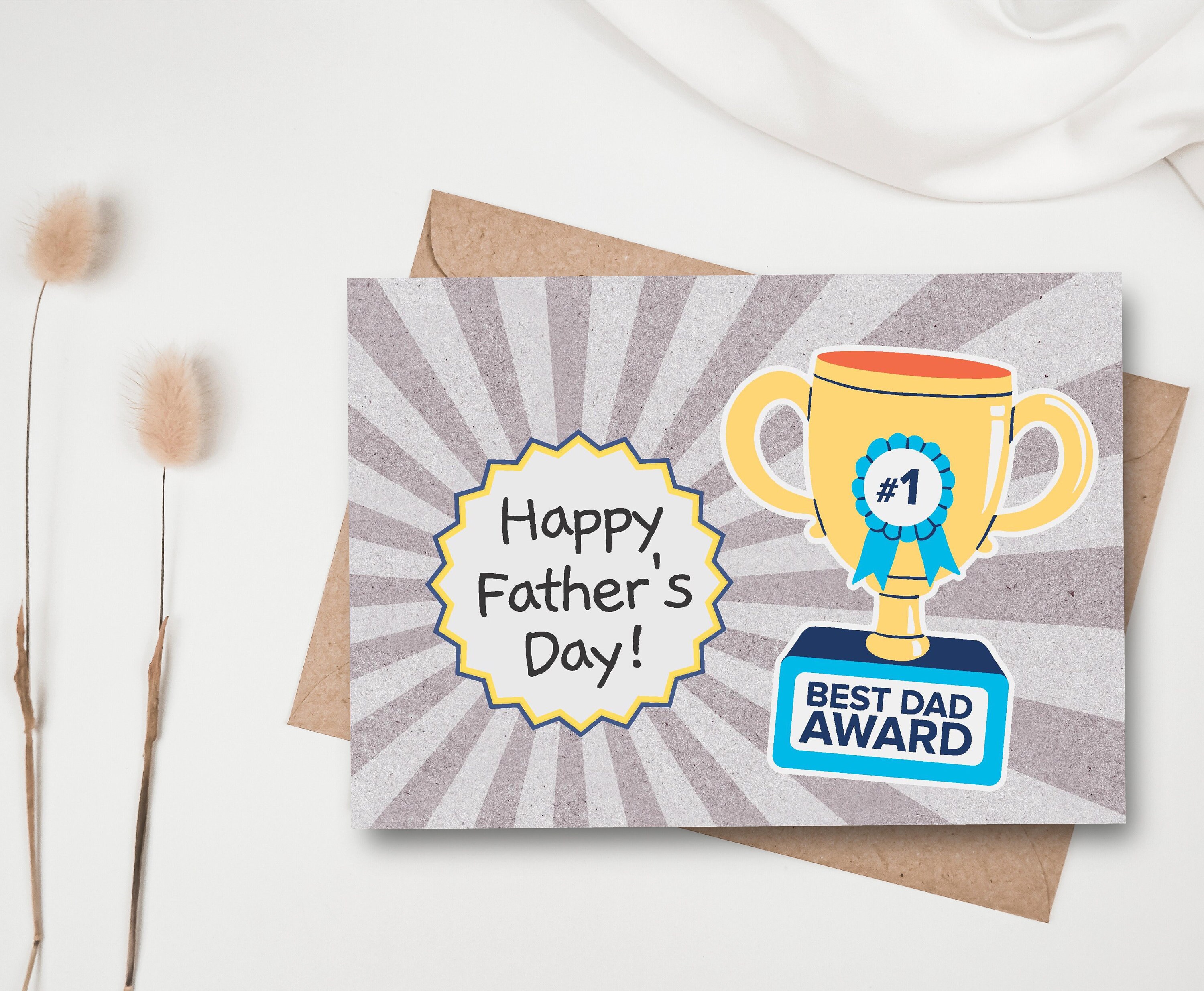 Printable Fathers Day Card, Trophy Dad, Foldable Card, Best Dad Award ...
