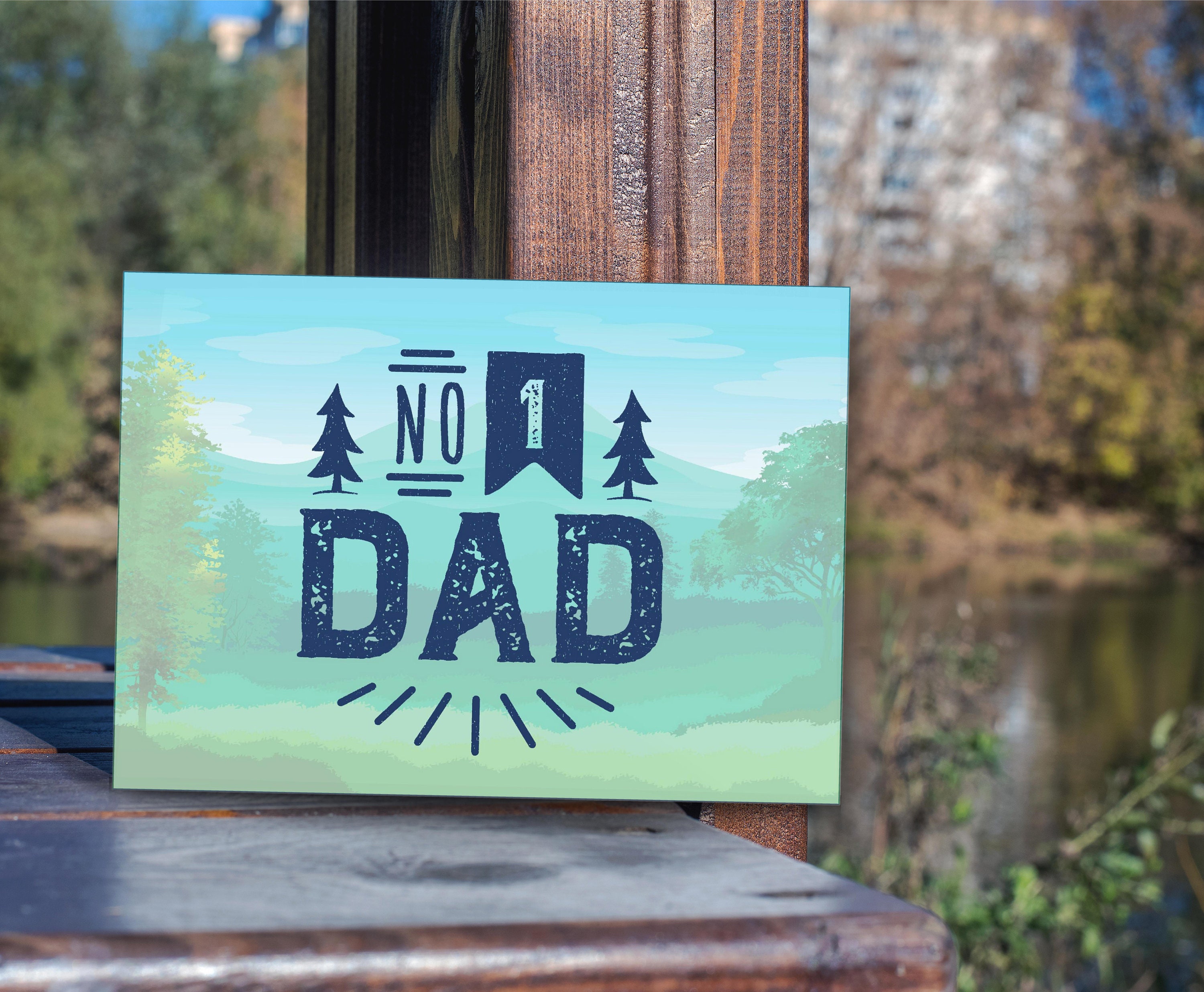 Printable Fathers Day Card, Number One Dad, Foldable Card, Nature Theme ...
