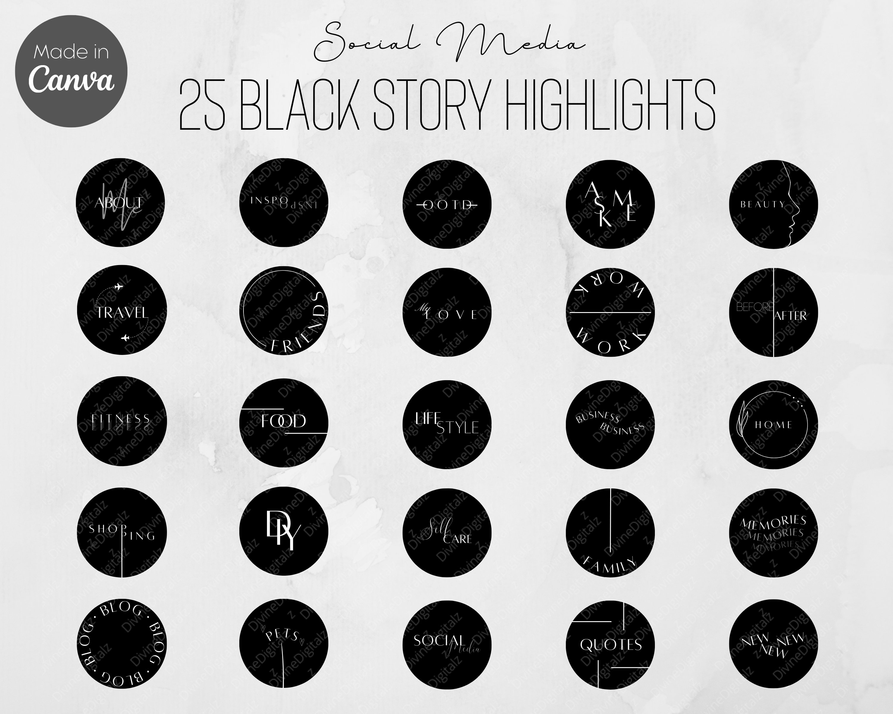 25 Black Instagram Highlight Covers, Minimalist Instagram Stories Cover ...
