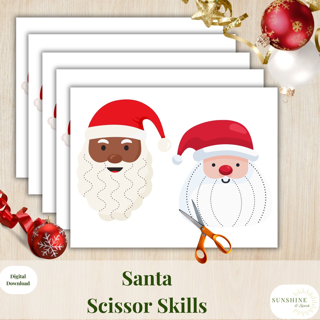Santa Hair Cutting Fine Motor Practice, Scissor Skills Santa, Christmas ...
