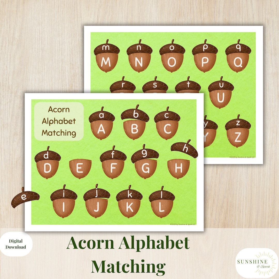Acorn Letter Matching, Upper & Lowercase, Learn Alphabet File Folder ...