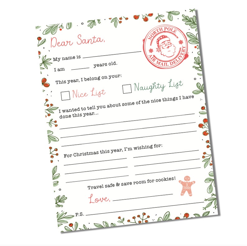Dear Santa Personalized Letter to Santa Kid's Santa Letter Naughty or ...