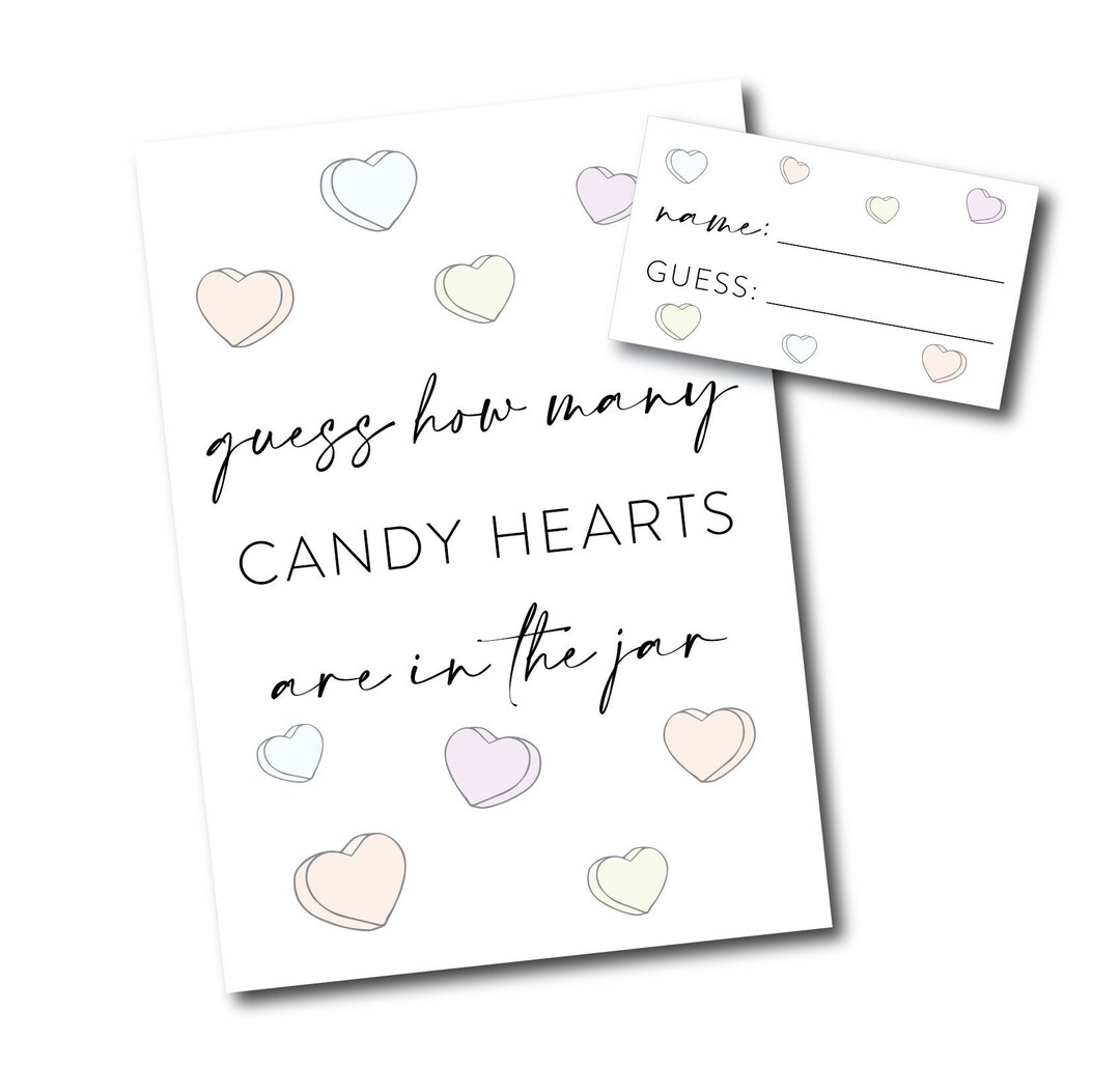 Guess How Many Candy Hearts Game & Card | Baby Shower or Classroom ...