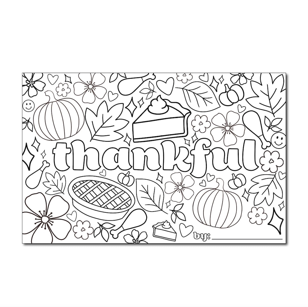 Kids Thanksgiving 'thankful' Placemat | Kids Coloring Page | Printable ...