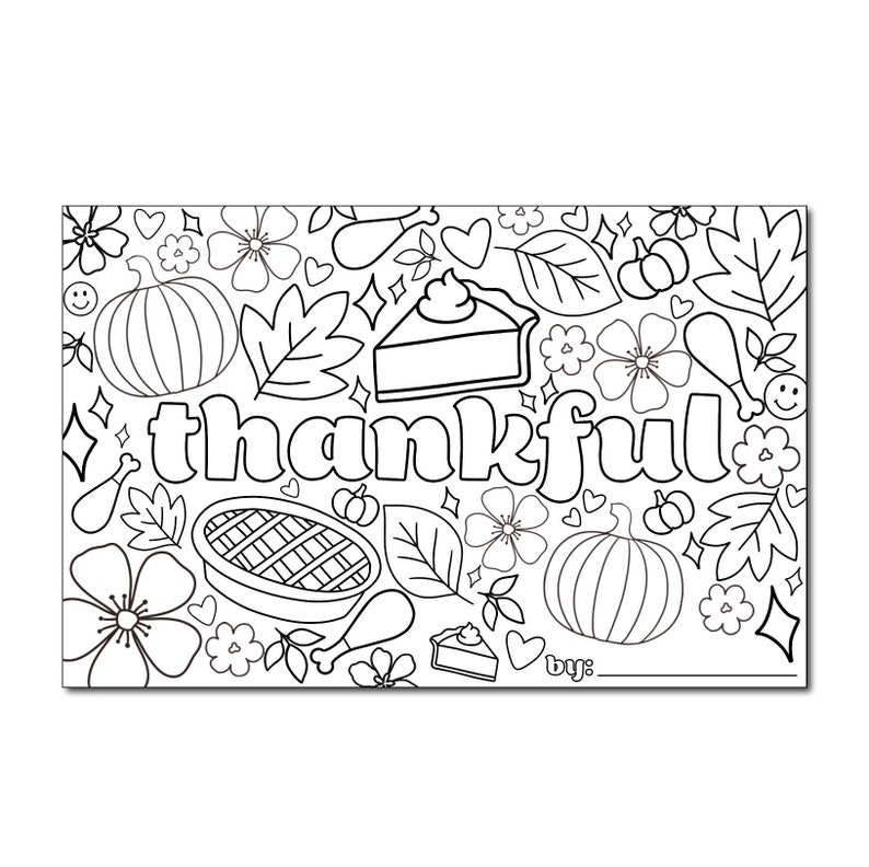 Kids Thanksgiving 'thankful' Placemat | Kids Coloring Page | Printable ...