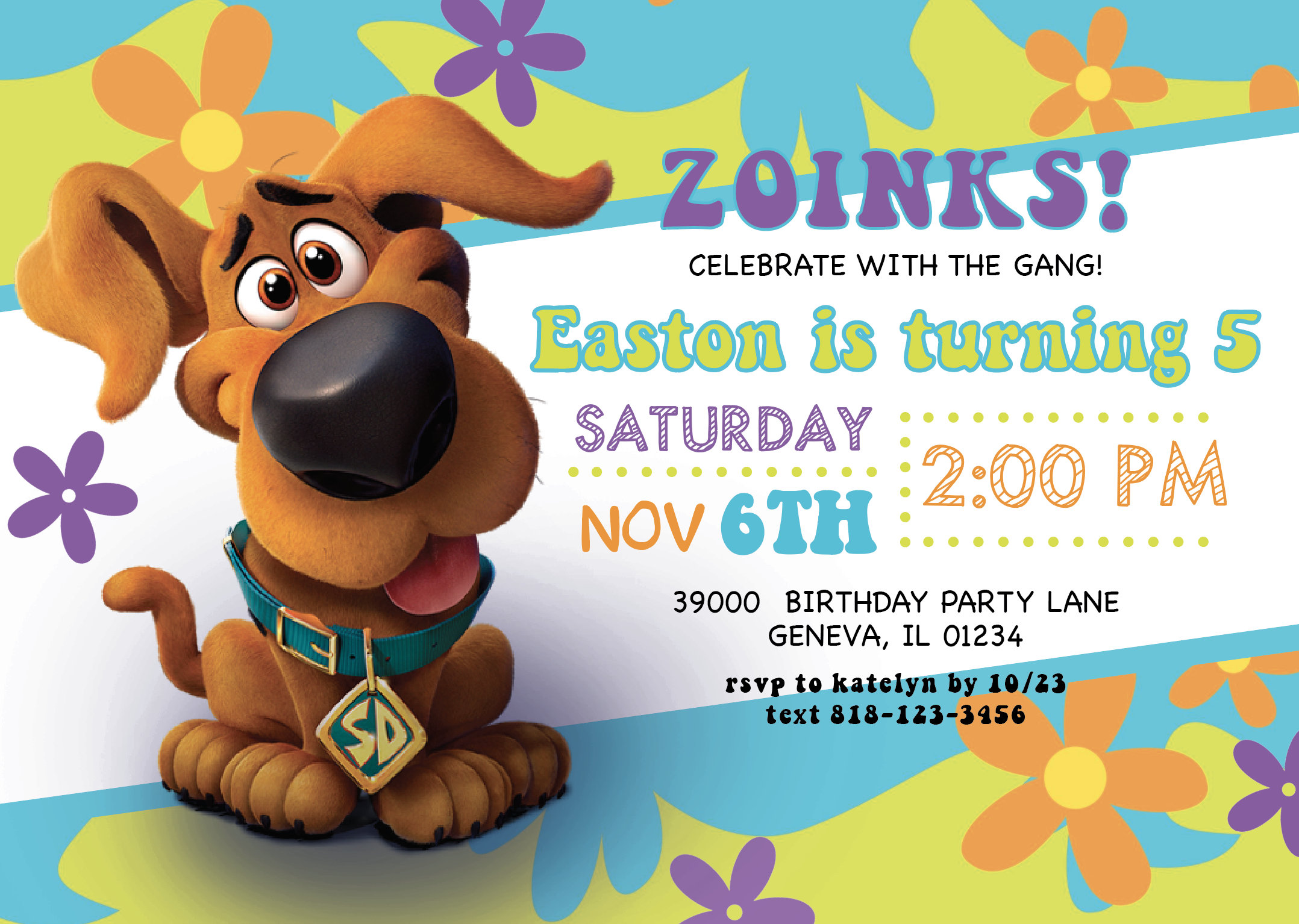 Scooby Doo / Scoob Birthday Invitation Personalized Custom Design ...