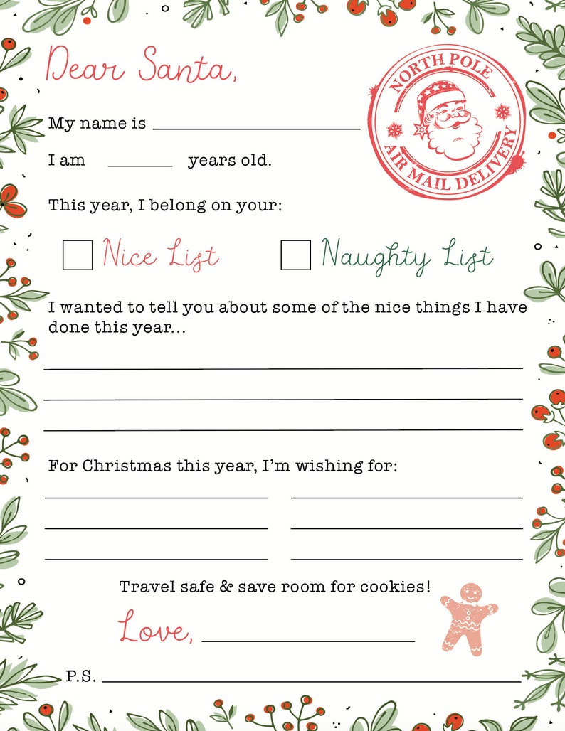 Dear Santa Personalized Letter to Santa Kid's Santa Letter Naughty or ...