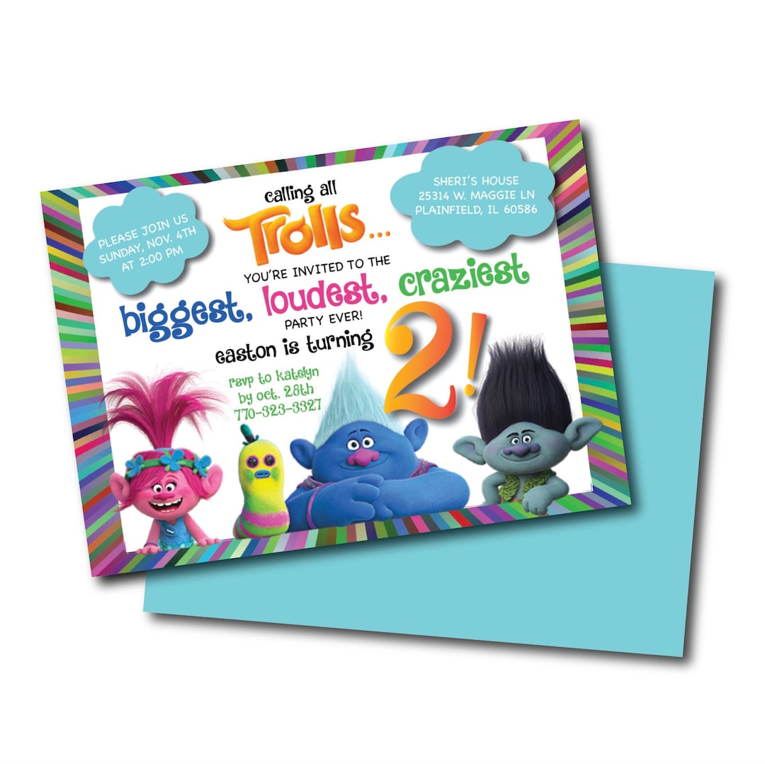 Trolls Birthday Invitation Biggest Loudest Craziest Party - Etsy