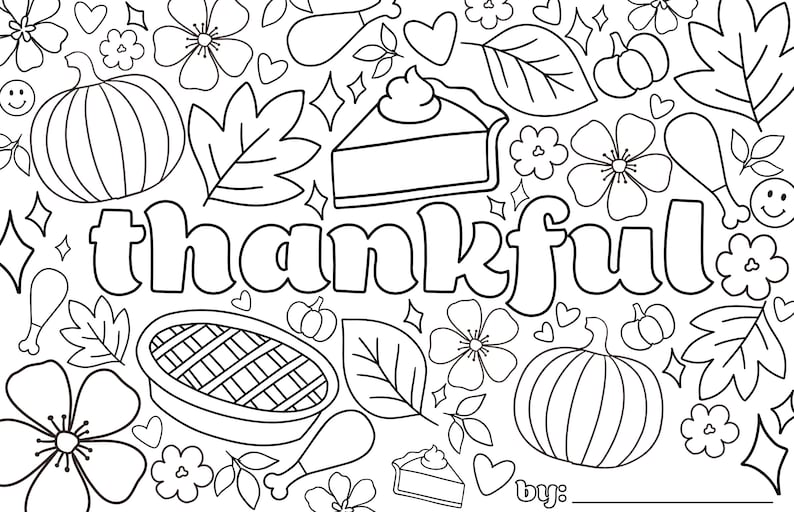 Kids Thanksgiving 'thankful' Placemat | Kids Coloring Page | Printable ...