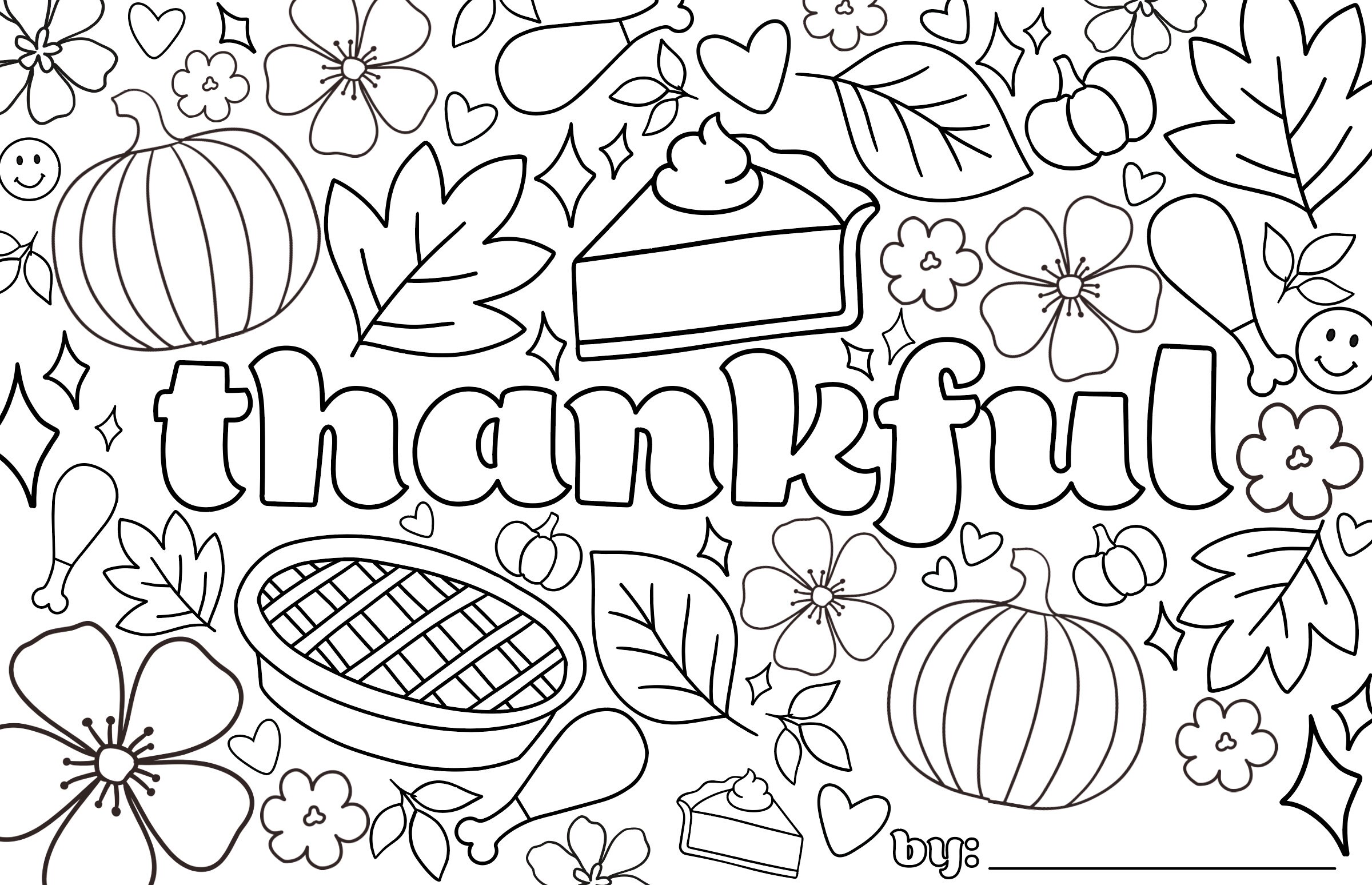 Kids Thanksgiving 'thankful' Placemat | Kids Coloring Page | Printable ...