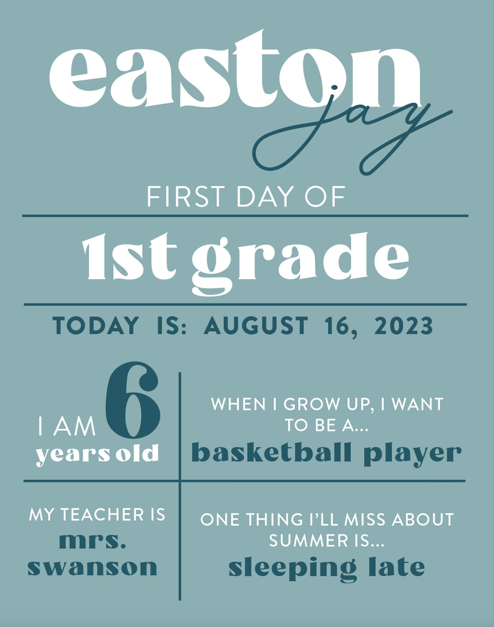 First Day of School Printable Sign Custom Back to School Sign ...